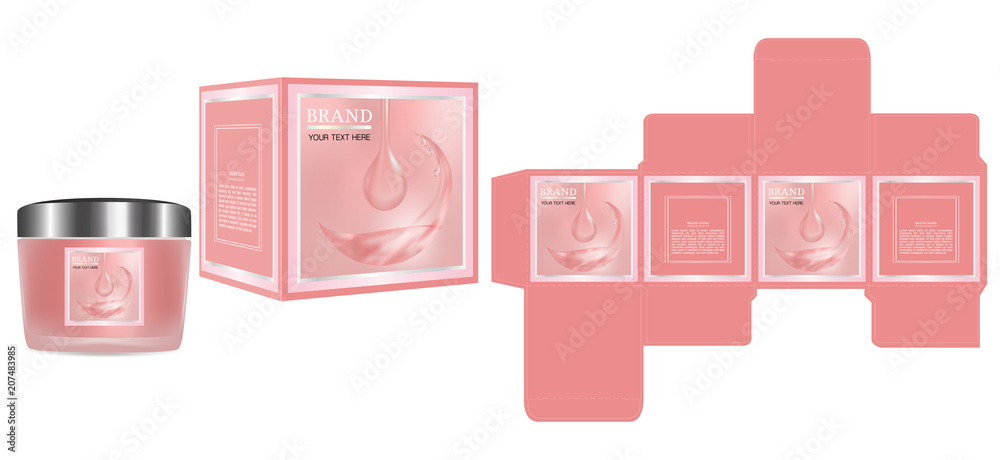 Packaging design, Label on pink cosmetic container with luxury box ...