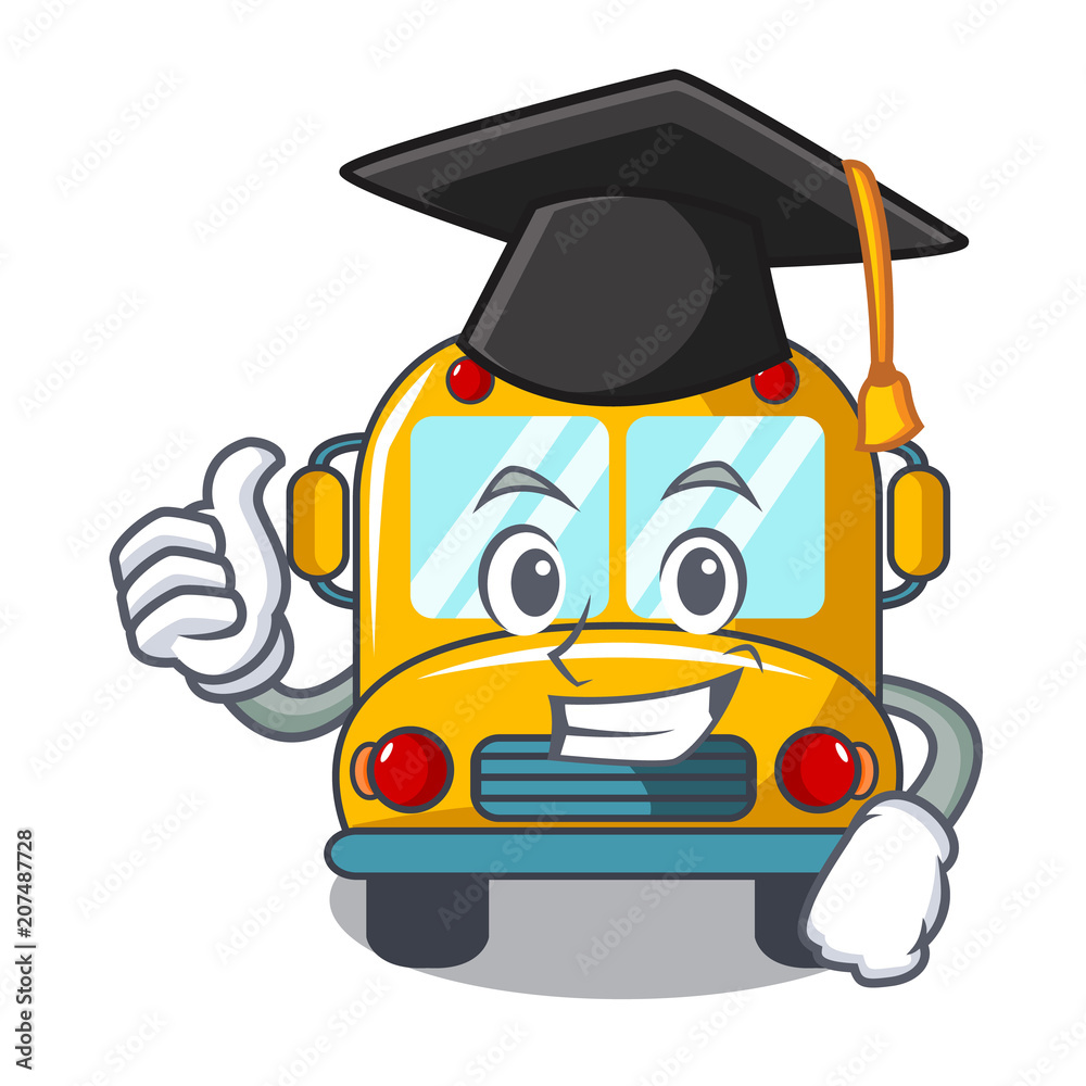 Graduation school bus character cartoon Stock Vector | Adobe Stock