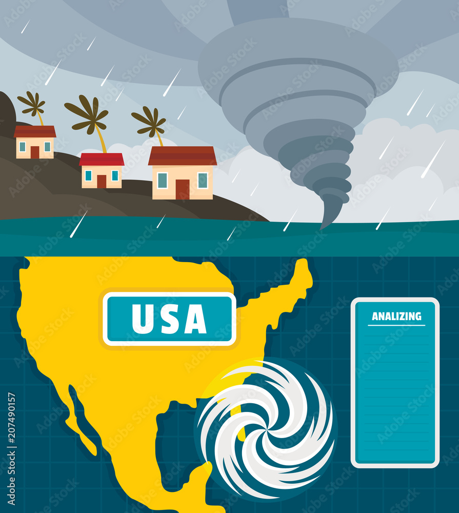 Hurricane storm tornado damage banner concept set. Flat illustration of ...