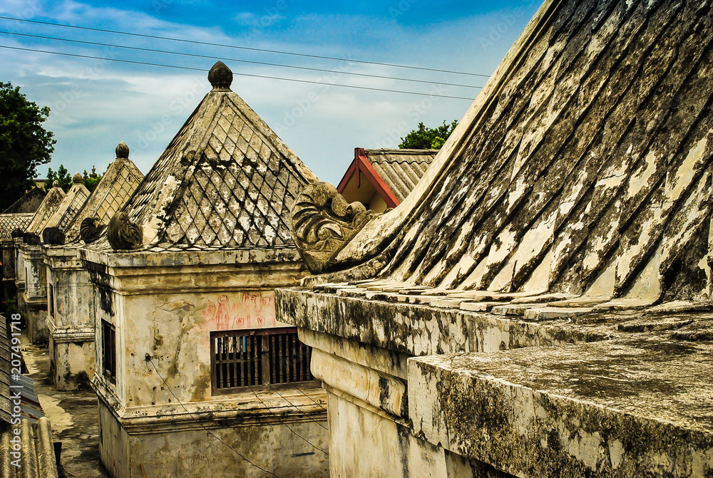 Rooftop of an old ancient palace bath house of queen king prince ...