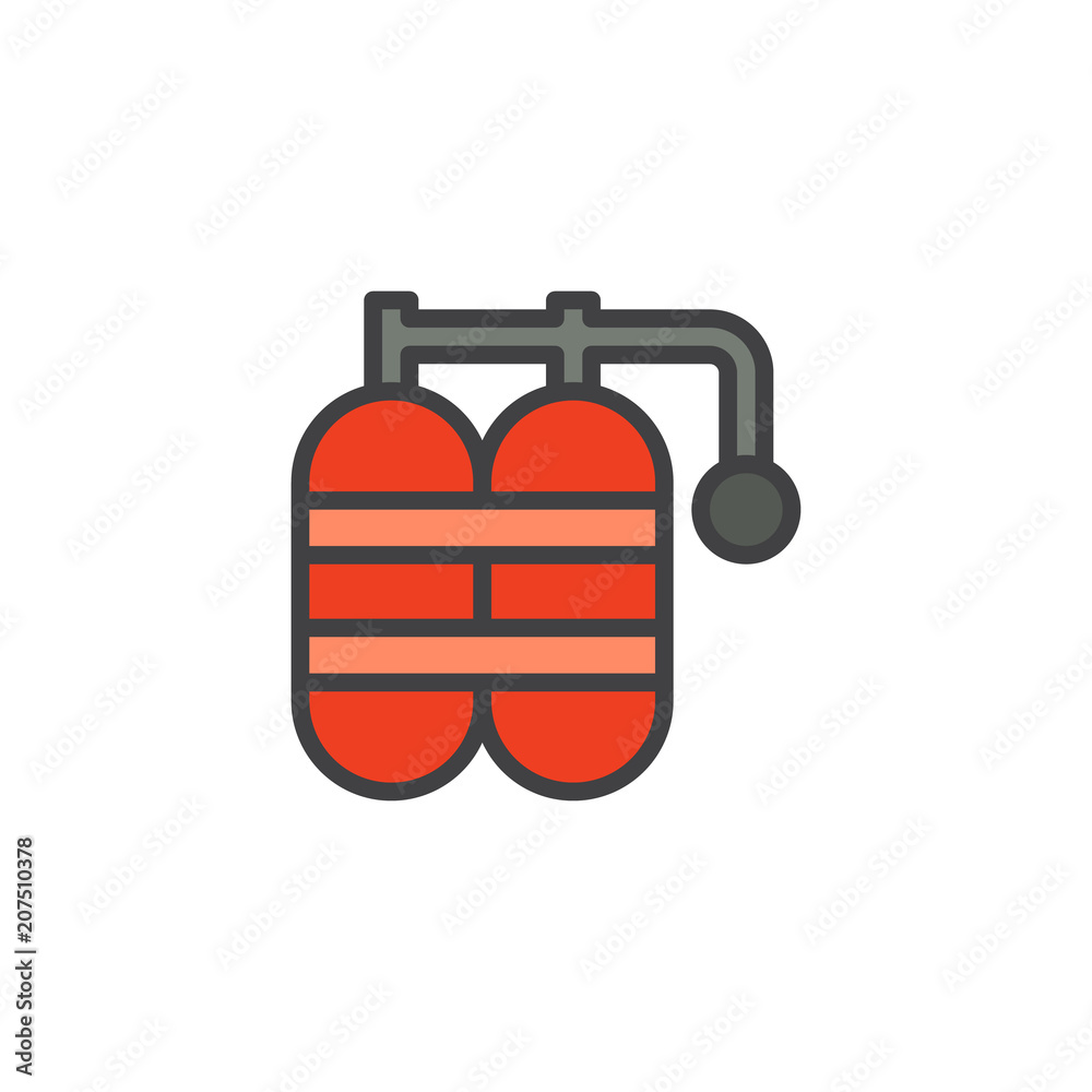 Oxygen Cylinder filled outline icon, line vector sign, linear colorful ...