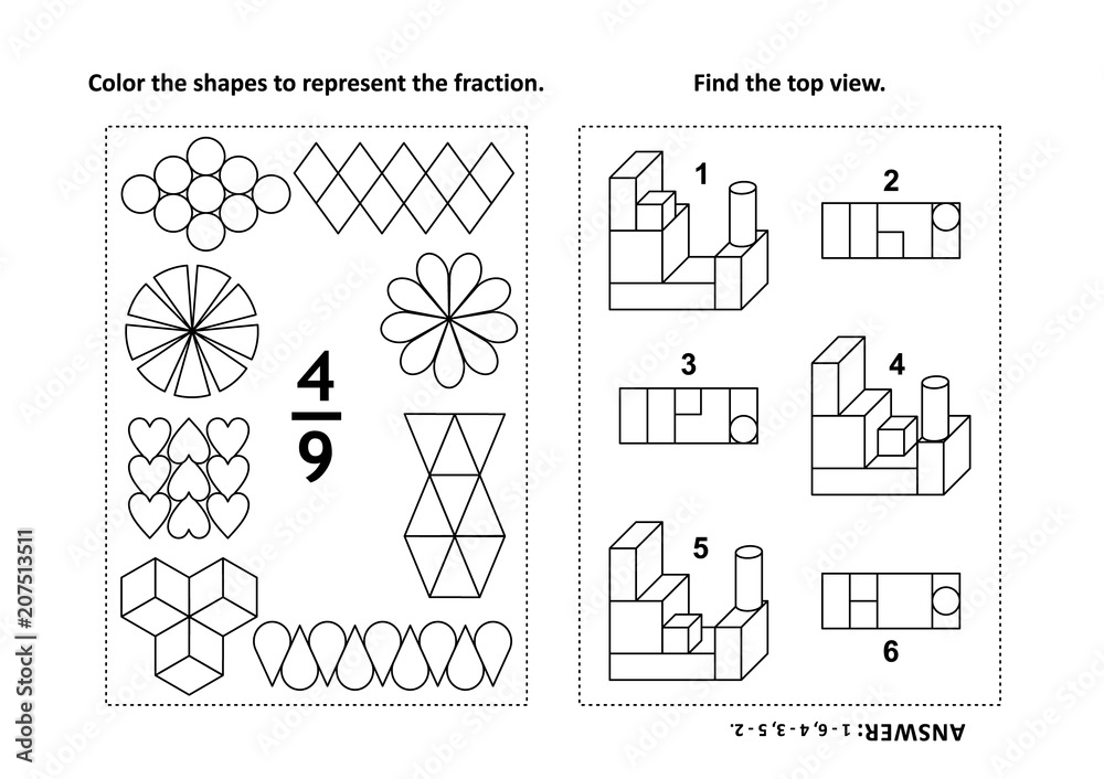 Two visual math puzzles and coloring pages. Color the shapes to ...