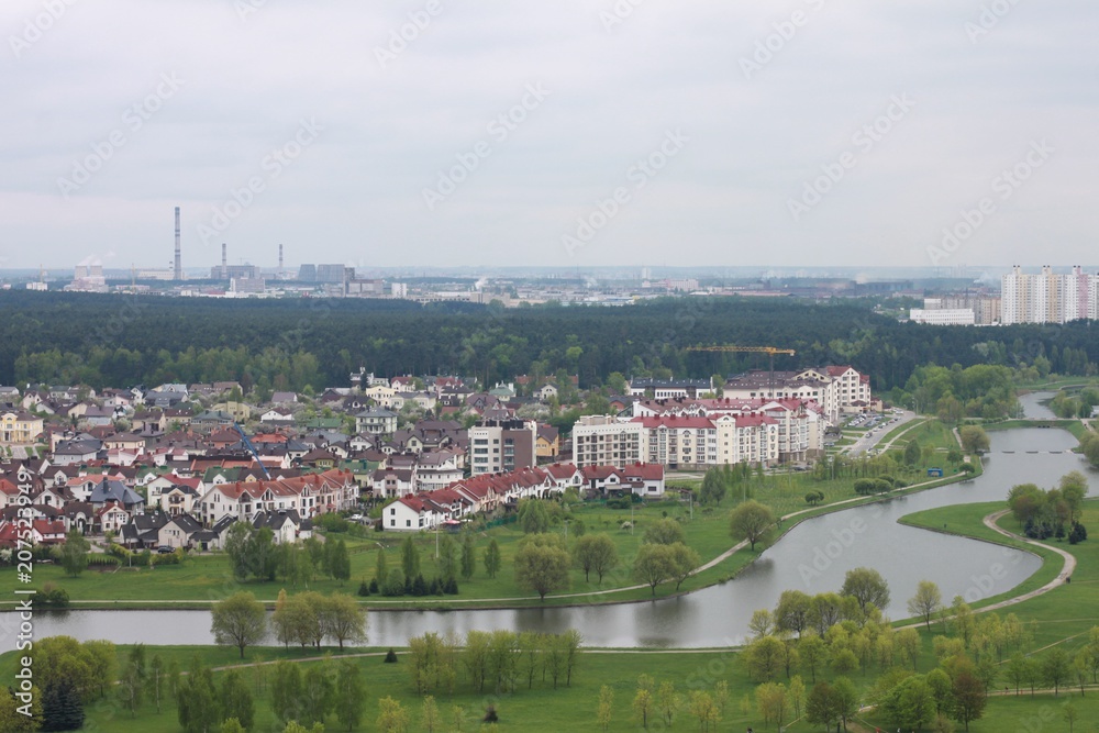 Minsk streets from a bird's-eye view. Flight of a quadrupter. Stock ...