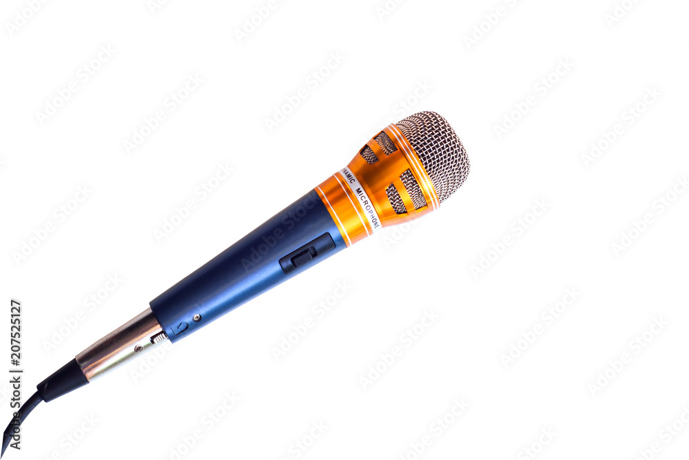 Blue mic with golden border, white backdrop Stock Photo | Adobe Stock