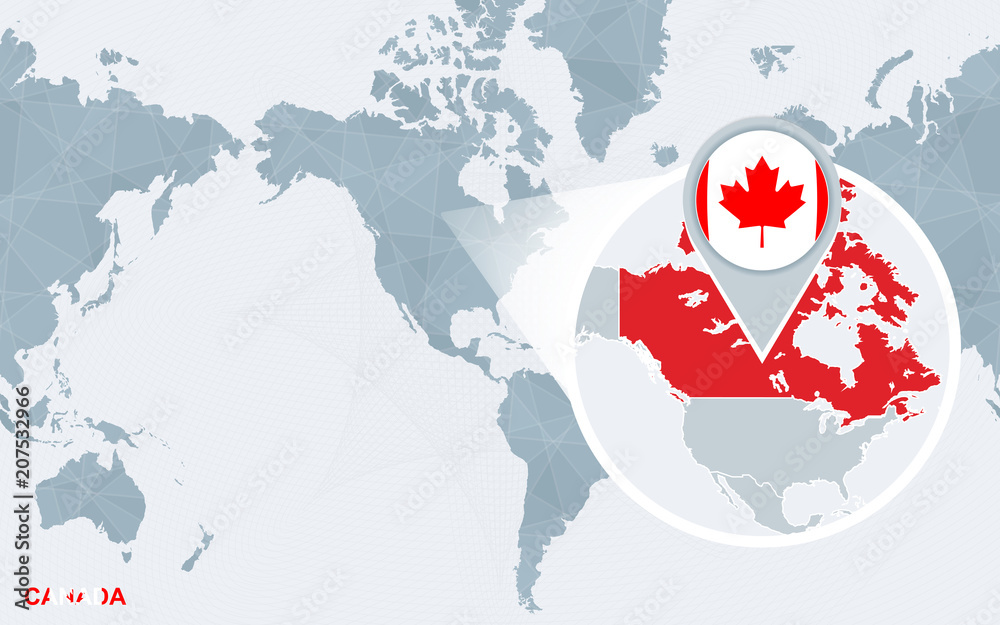 World map centered on America with magnified Canada. Stock Vector ...