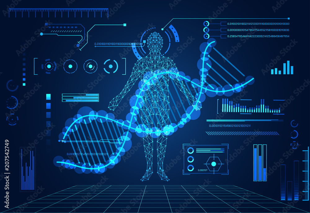 abstract technology ui futuristic concept human digital DNA health care ...