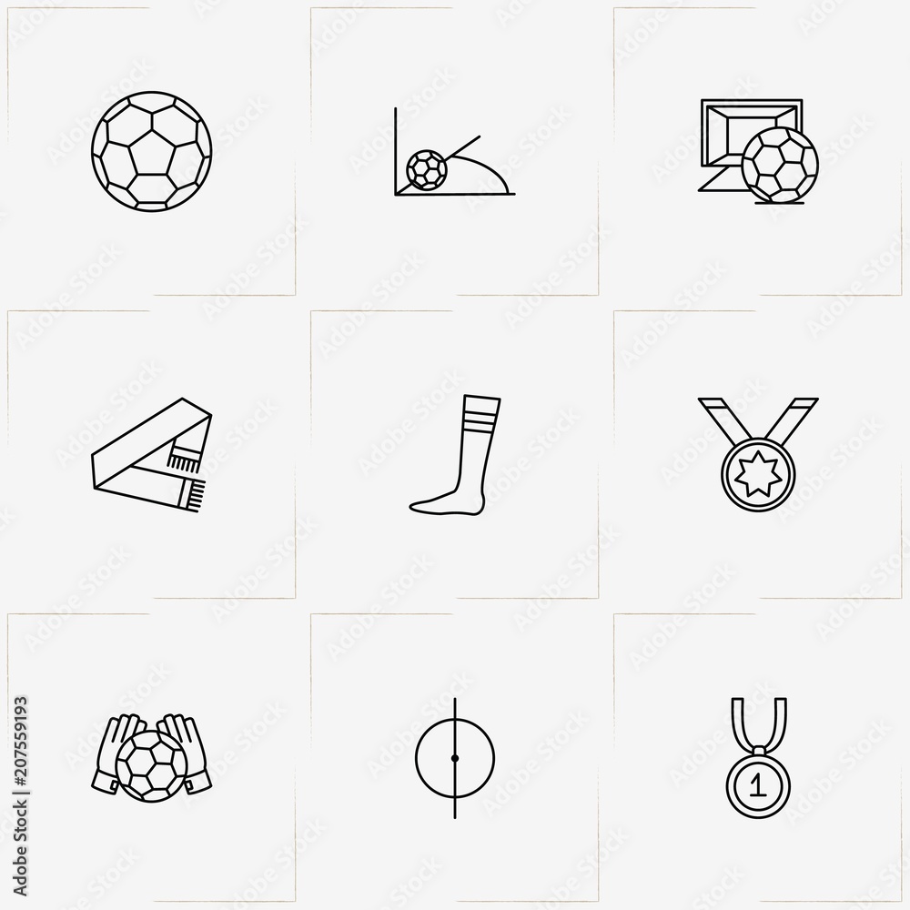 Football line icon set with football corner kick , soccer gate and ...