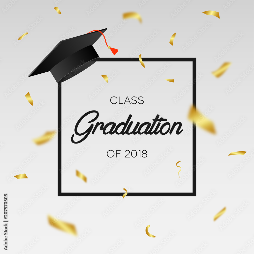 Graduating class of 2018 - template for card, banner, poster with gold ...