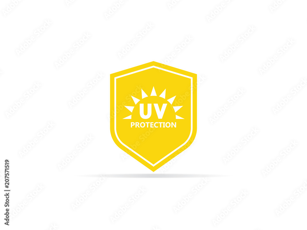 UV protection icon, anti ultraviolet radiation with sun and shield logo ...