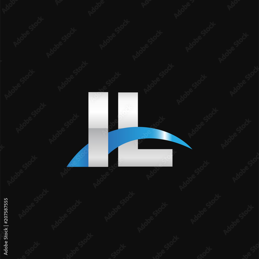 Initial letter IL, overlapping movement swoosh logo, metal silver blue ...