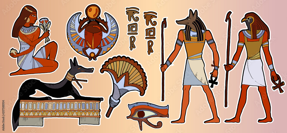 Egyptian gods and pharaohs patch, ancient egypt stickers art. Fashion ...