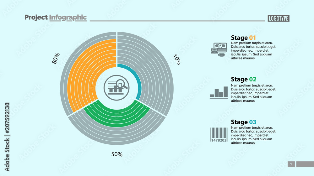 Circle diagram of three stages template. Business data. Graph, chart ...