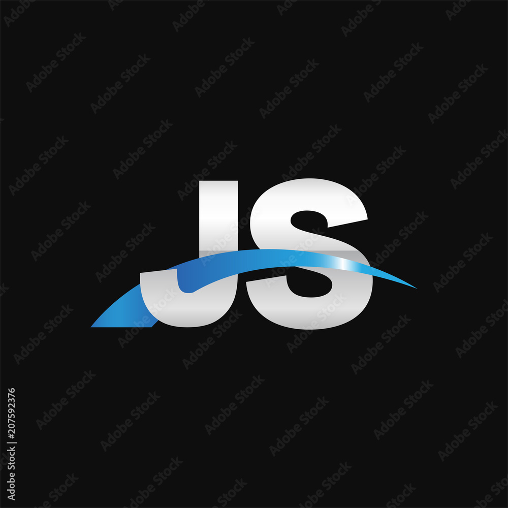 Initial letter JS, overlapping movement swoosh logo, metal silver blue ...