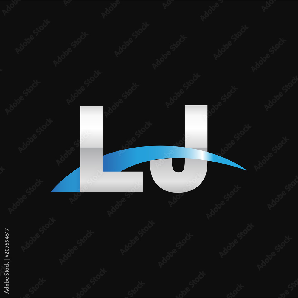 Initial letter LJ, overlapping movement swoosh logo, metal silver blue ...