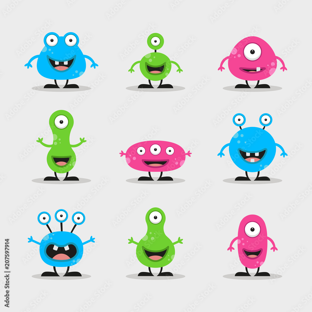 Cool, fun, cute Creature / alien - blue, green, pink & black - vector ...