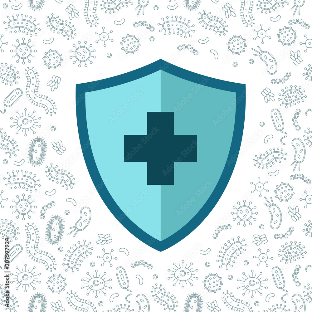 hygienic shield protecting from virus, germs and bacteria. Flat style ...