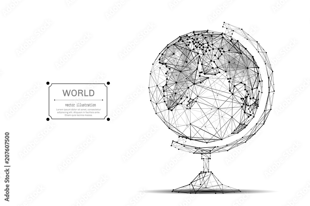Abstract mash line and point of Globe origami on white background with ...