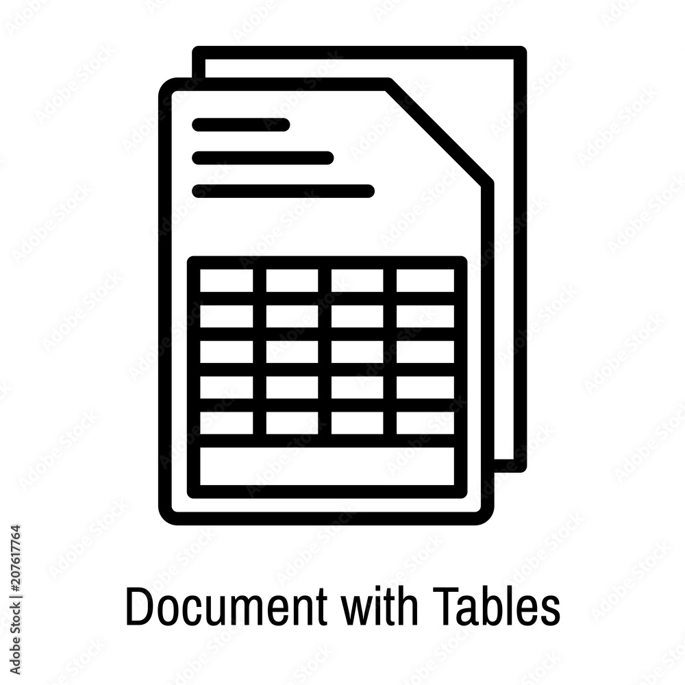 Document with Tables icon vector sign and symbol isolated on white ...