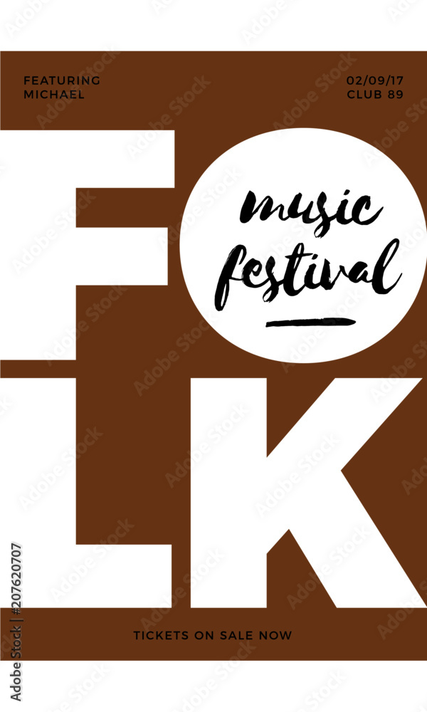 Beautiful 'Folk Music Festival' vector typography poster template ...