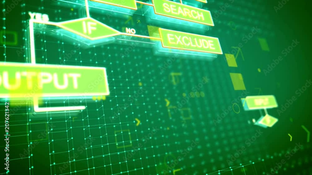 A holographic 3d rendering of computer algorithms flowing in the dark ...