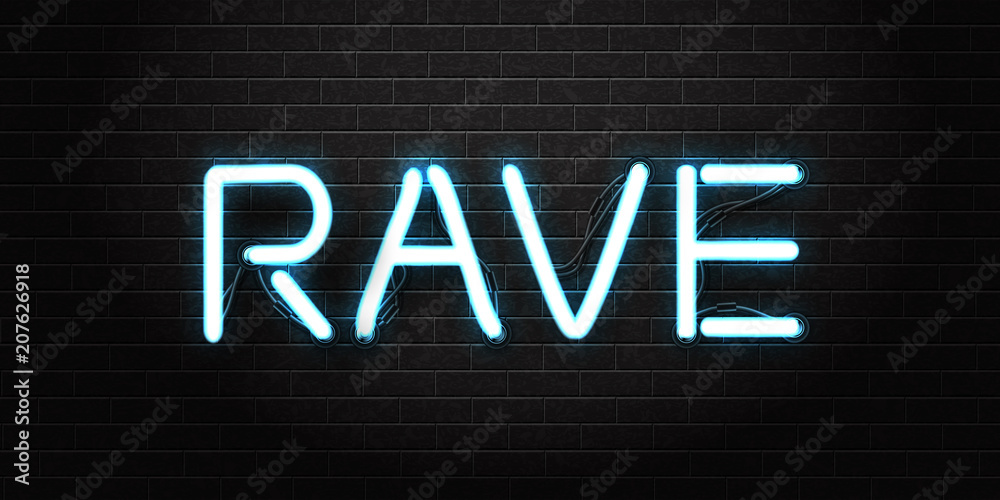 Vector realistic isolated neon sign of rave lettering logo for ...