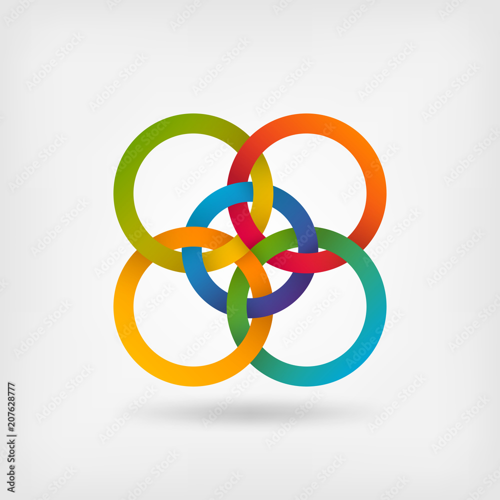 five interlocked circles in gradient rainbow colors Stock Vector ...