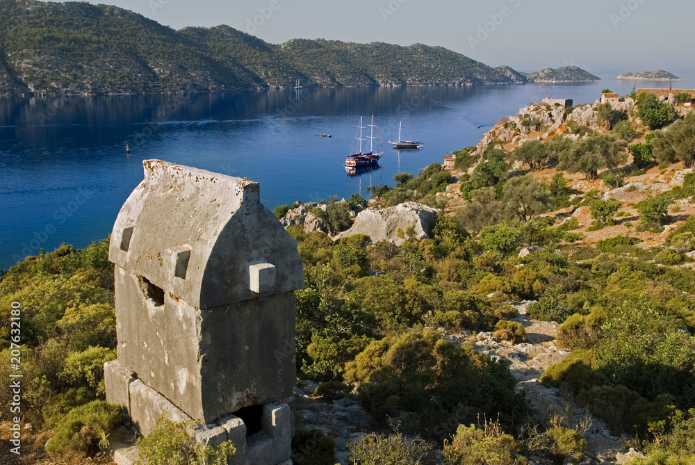 Kalekoy (Simena) is major ancient Lykian settlement area along Turkish ...