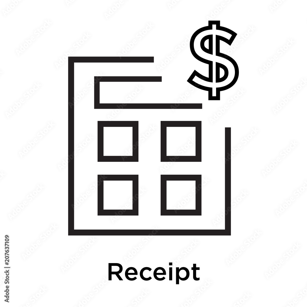 Receipt icon vector sign and symbol isolated on white background ...