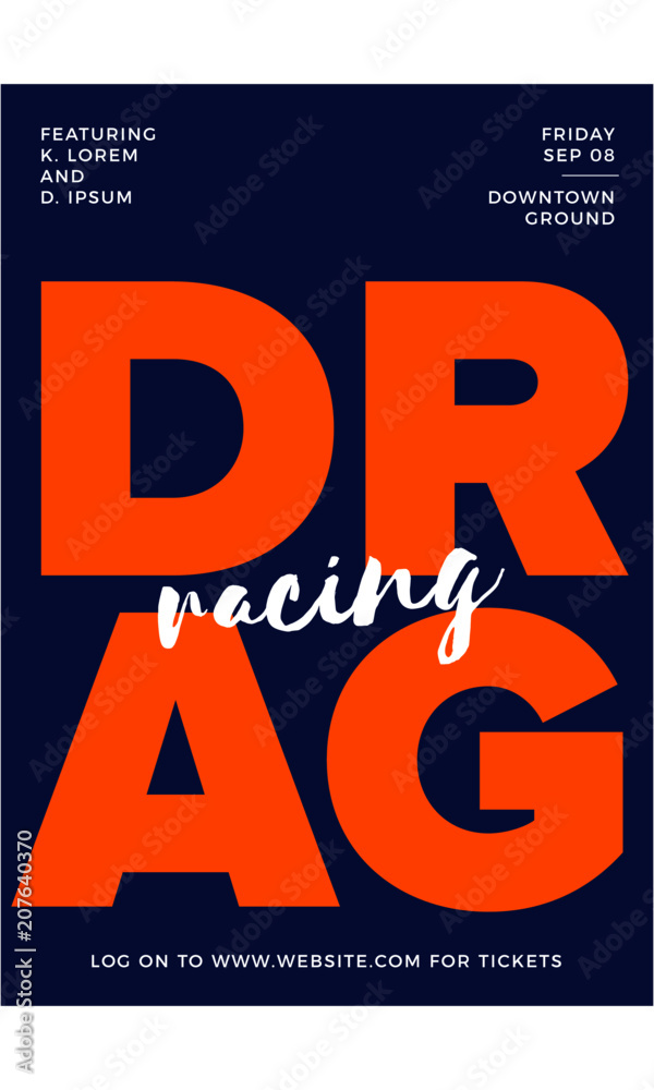 Drag Race Poster Template with Date, Time and Ticket Template. Modern ...