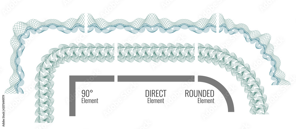 Seamless Guilloche Borders. Set of corner, direct and rounded elements ...