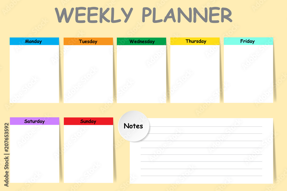 Weekly planner with a chart for notes and white charts for each day of ...