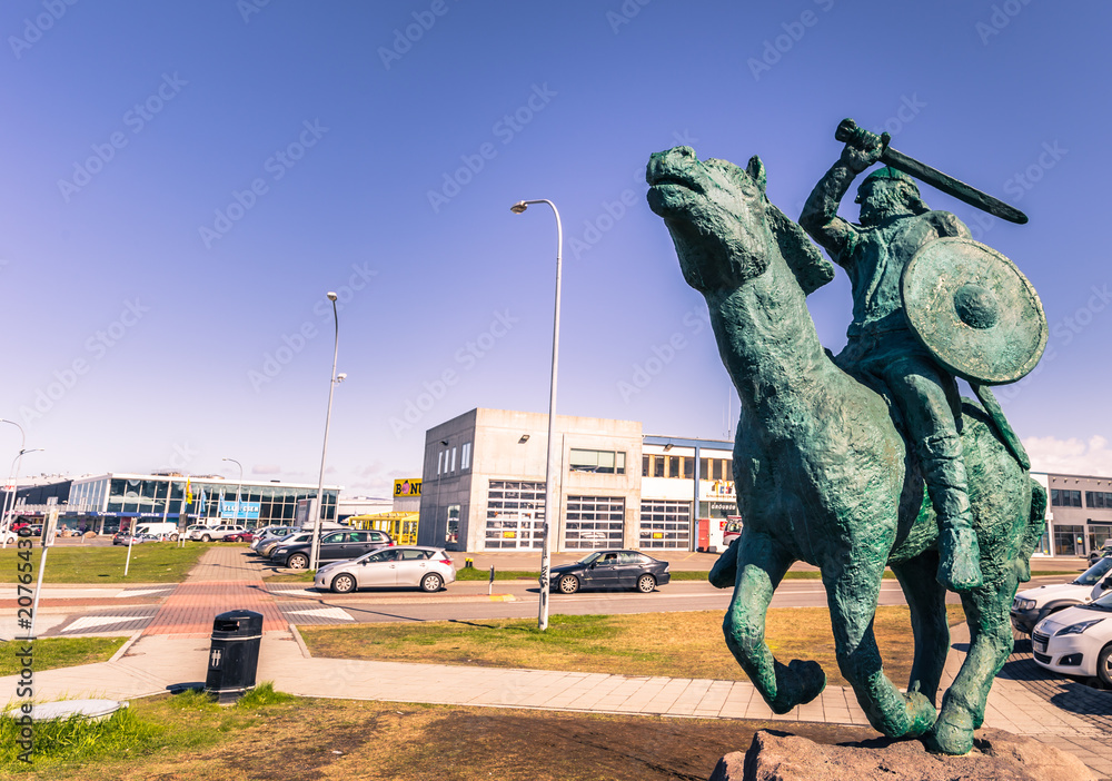 Reykjavik - May 02, 2018: Viking statue at the Saga Museum in Reykjavik ...