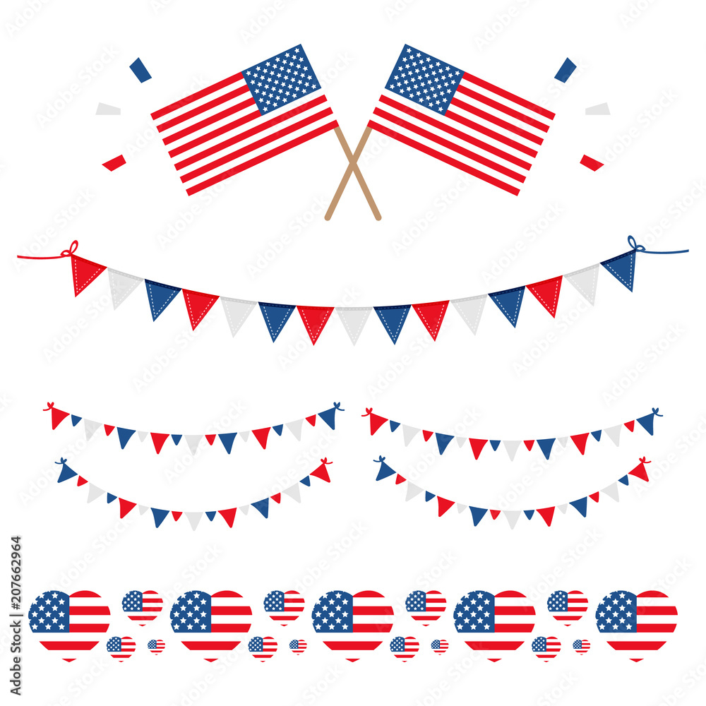 Set, collection of design elements with national usa flag for american ...
