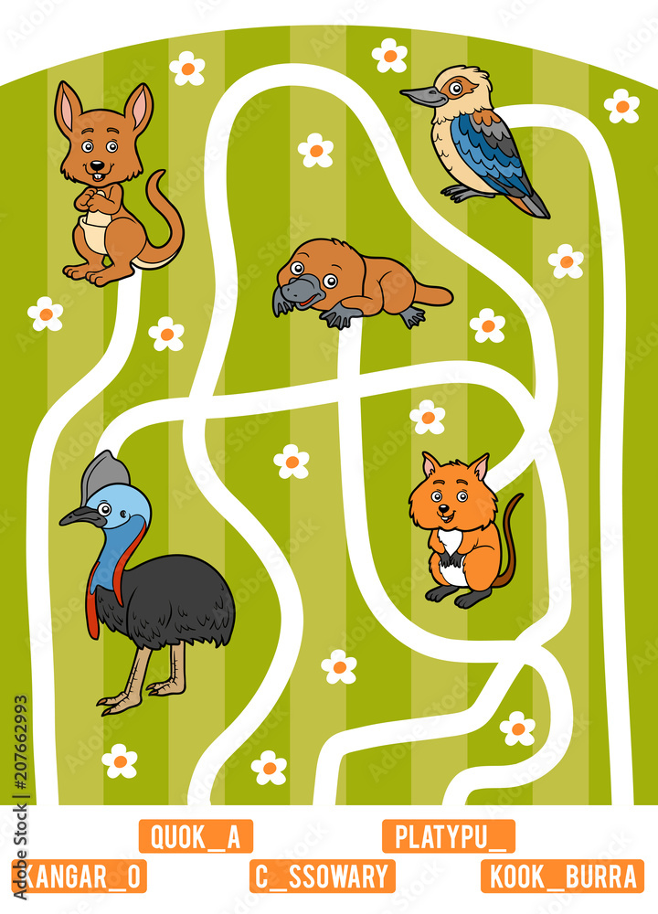Maze game for children. Set of australian animals Stock Vector | Adobe ...