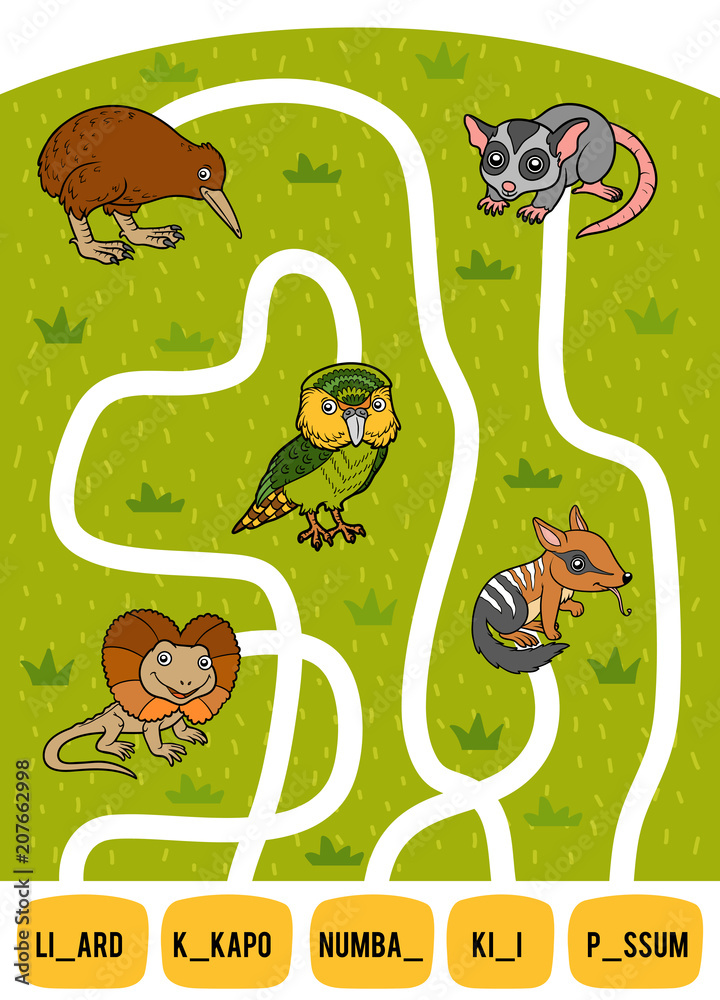 Maze game for children. Set of australian animals Stock Vector | Adobe ...