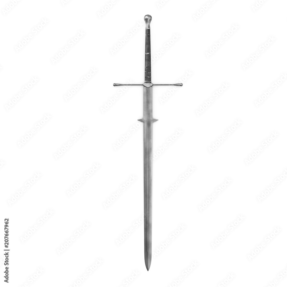Medieval Double Edged Two Handed Sword on white background. 3D ...