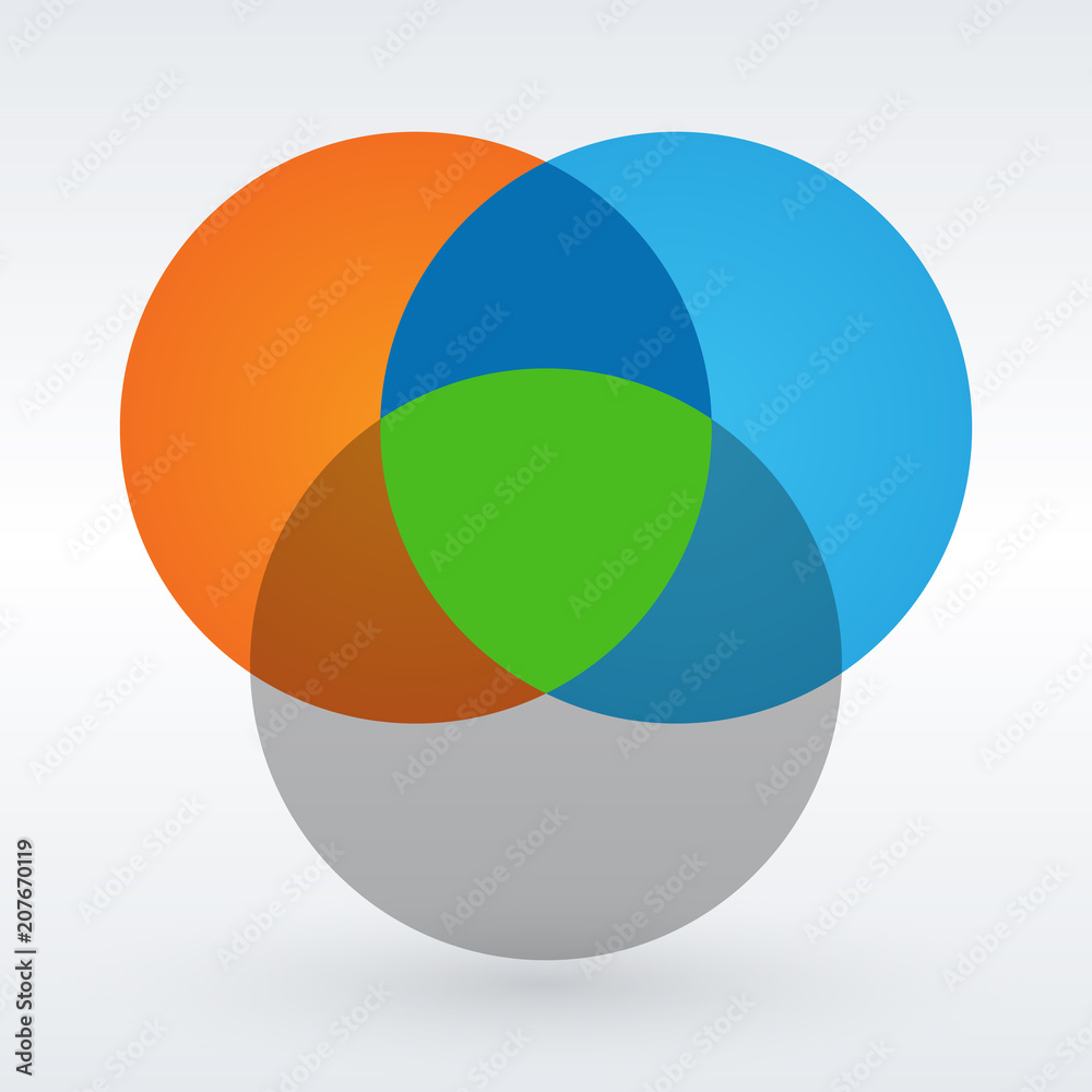 Venn diagram flat style color infographics template. vector ...