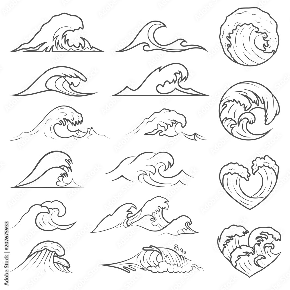 Ocean waves collection. Sea storm wave isolated. Waves, water elements ...