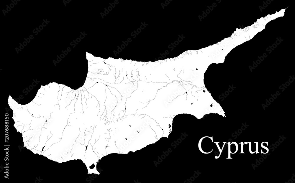 Cyprus map. Black and white background map, drawn with cartographic ...