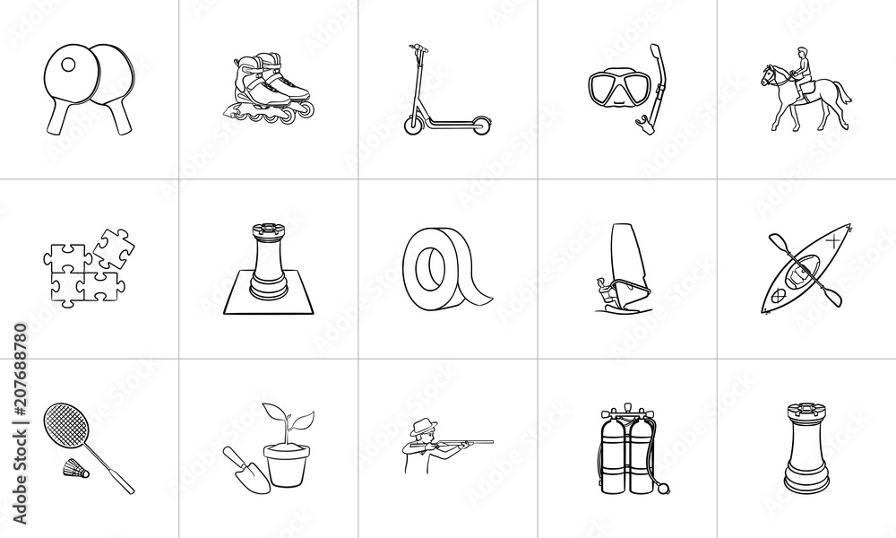 Hobby outline doodle icon set for print, web, mobile and infographics ...