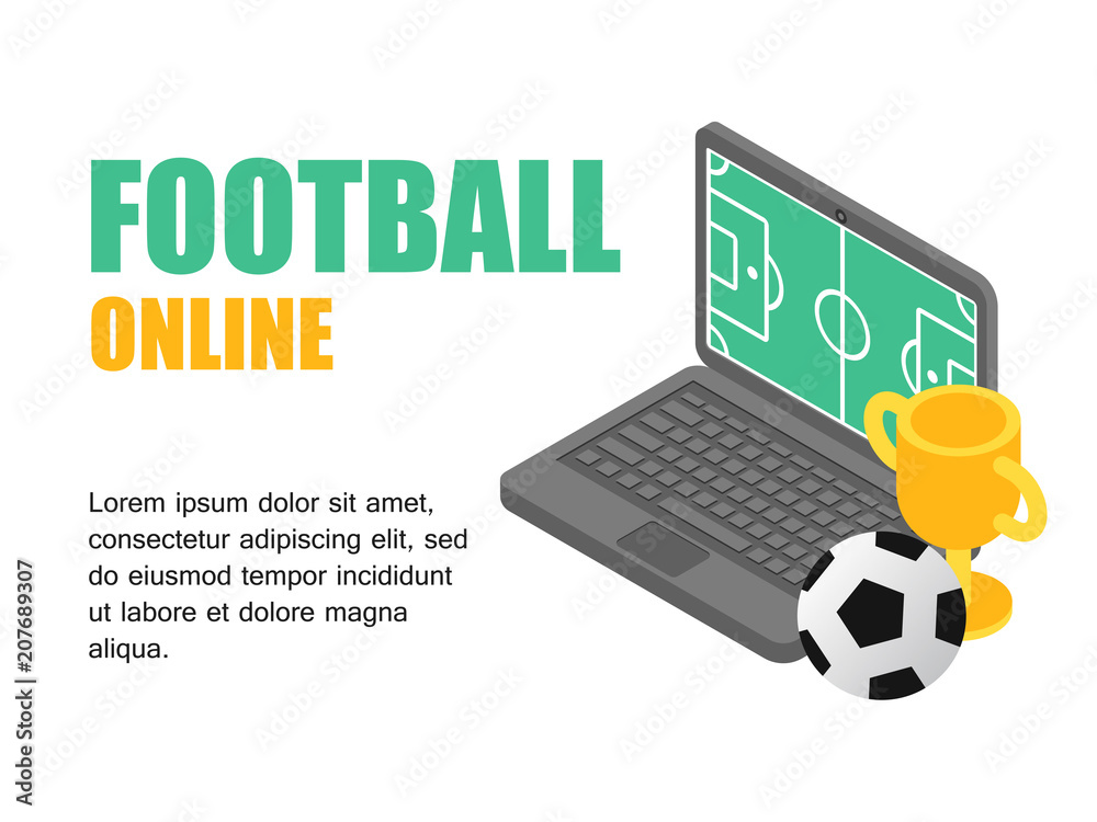 Vector illustration isometric football field on screen laptop with ...