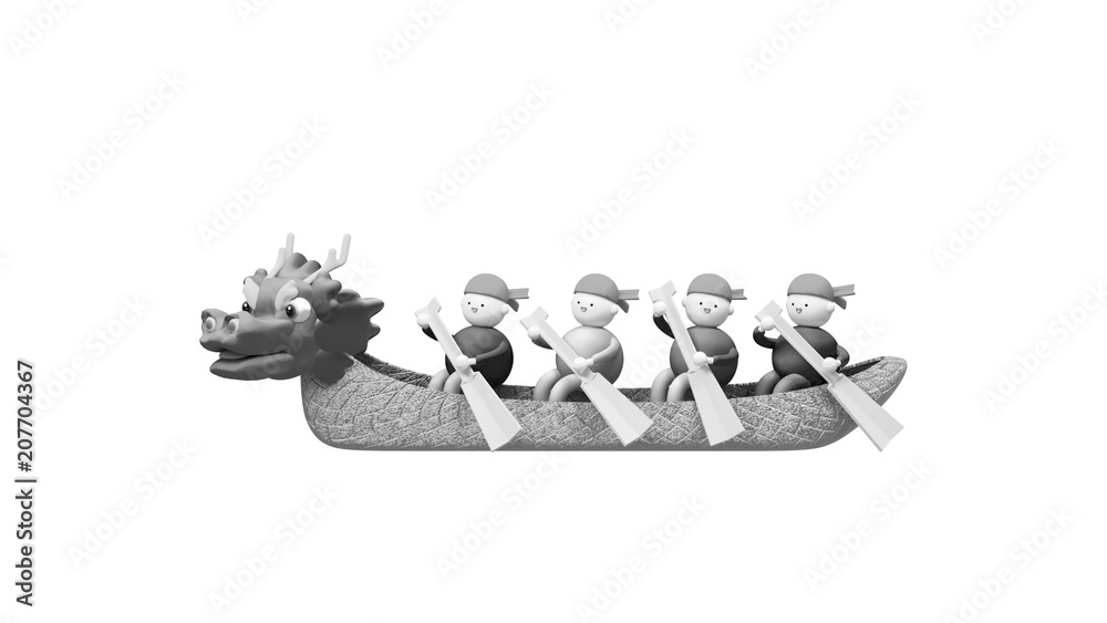 Silhouette of cartoon Chinese Dragon Boat Festival with cute characters ...