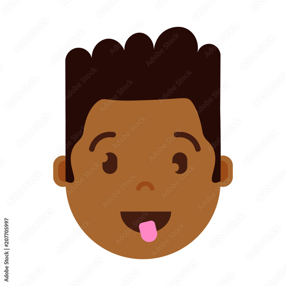 african boy head emoji personage icon with facial emotions, avatar ...