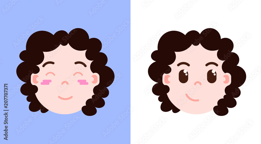 set girl head emoji personage icon with facial emotions, avatar ...