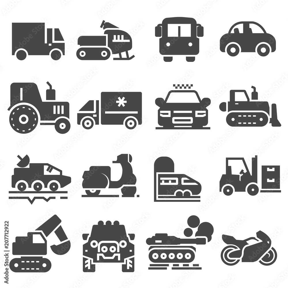 Vector black vehicles icons set Stock Vector | Adobe Stock