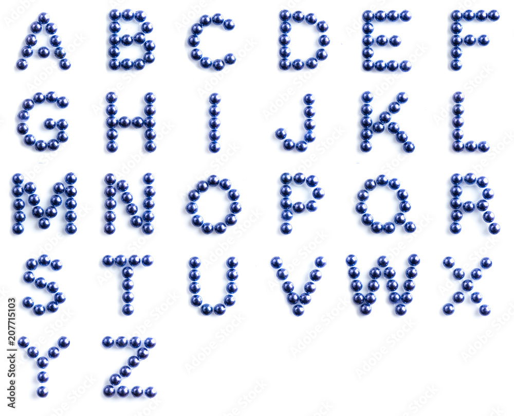 Blue beads font letter of english alphabet on white background Stock ...