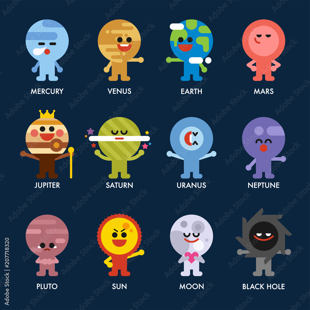 Planets characters in the solar system vector flat graphic design ...