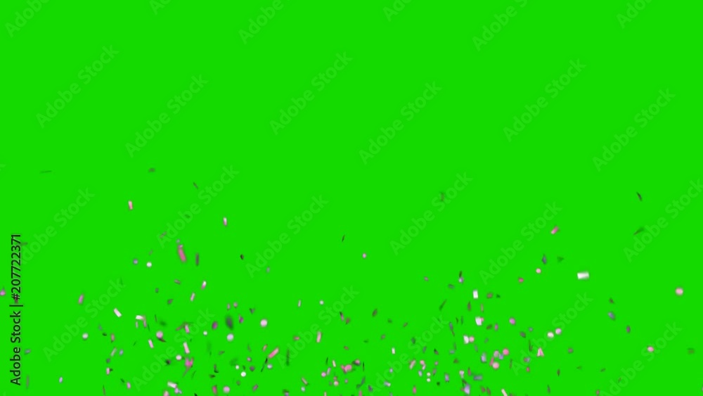 Realistic purple confetti explosion and falling down. Green screen ...