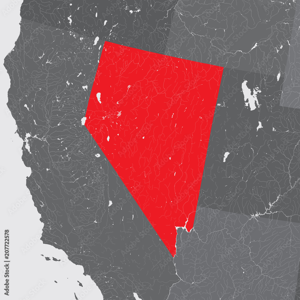 U.S. states - map of Nevada. Rivers and lakes are shown. Please look at ...