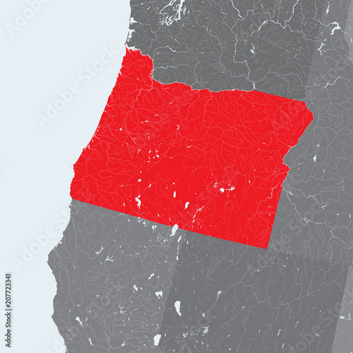 U.S. states - map of Oregon. Rivers and lakes are shown. Please look at ...